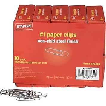 Staples® Paper Clips, Non-Skid, #1, .033 Thickness, 1000/Pack: Amazon ...