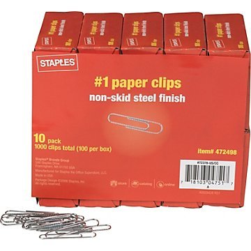 Staples® Paper Clips, Non-Skid, #1, .033 Thickness, 1000/Pack: Amazon ...