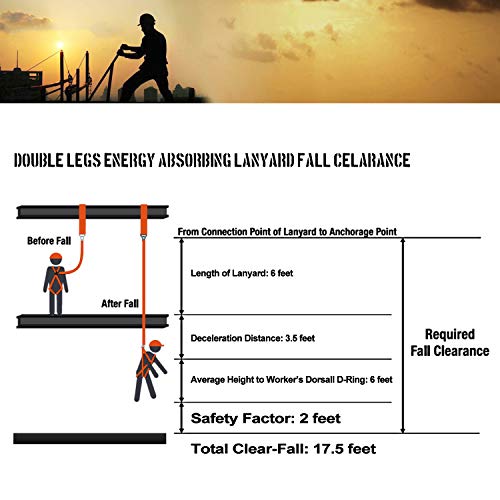 WELKFORDER Double Leg 6-Foot Fall Protection Internal Shock Absorbing ...