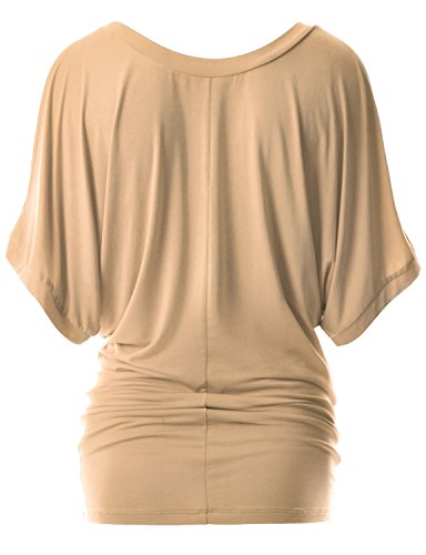 TWINTH Drape Tunic Top Plus Size Loose Fit Cut Out Off Shoulder Beige L ...
