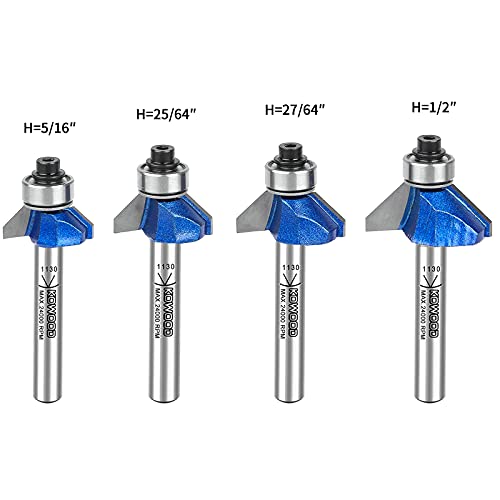 KOWOOD Plus 45 Degree Chamfer Router Bit Set, 1/4 Inch Shank, Cutting ...