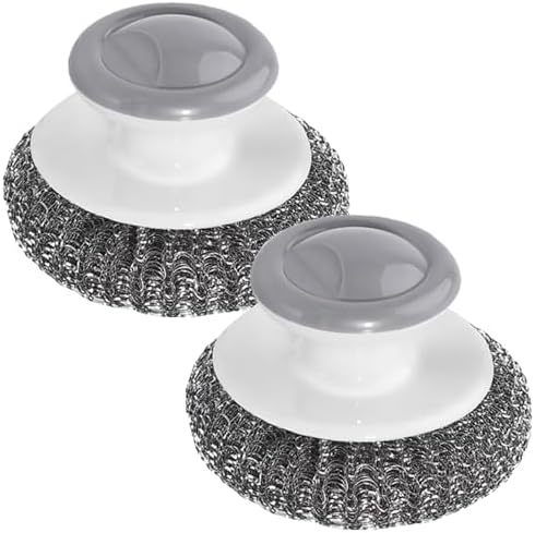 Onewly 2Pack Steel Wool Scrubber with Handle, Stainless Steel Scrubber ...