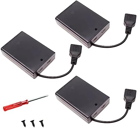 (Pack of 3) USB 3 AA Battery Holder,USB Battery Holder 5V Black with ...