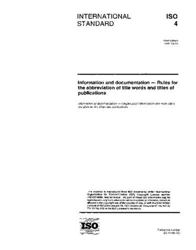 ISO 4:1997, Information and documentation -- Rules for the abbreviation ...