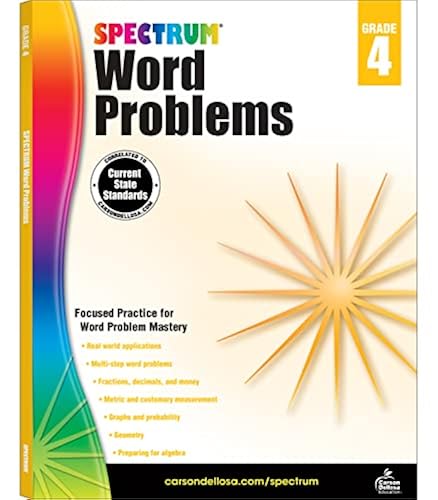 Spectrum Math Word Problems Grade 4 Workbook, Ages 10 to 11, 4th Grade ...