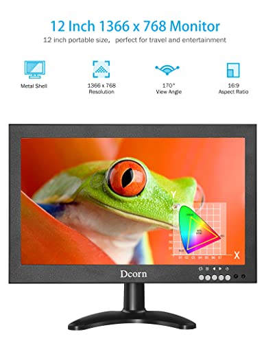 Dcorn 12 Inch Mini Monitor, Small HDMI Monitor 1366 x 768 16:9 IPS ...