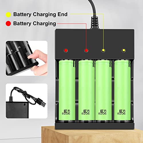 Tokeyla 4-Pack Batteries 3.7V Flat Top, 4 Bay 18650 Battery Charger for Lithium-ion Rechargeable ...