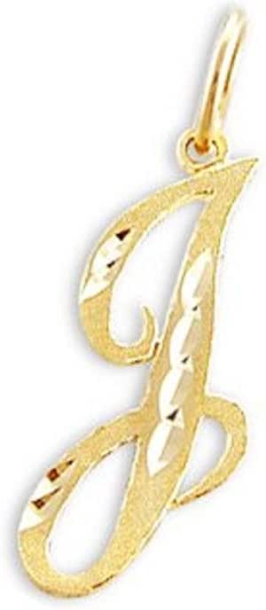 Amazon.com: Jewel Tie Cursive J Initial Charm 14k Yellow Gold Letter ...