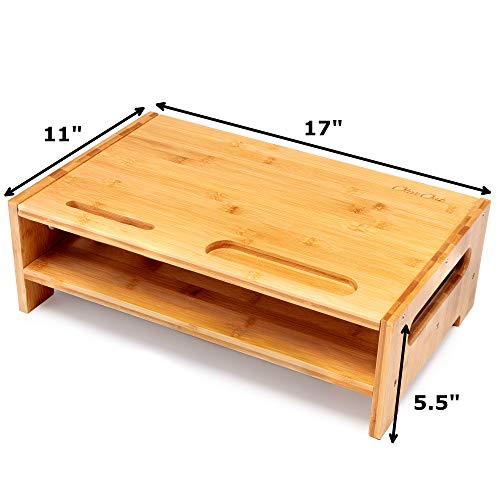 2-Tier Bamboo Monitor Stand, Compact Monitor Riser, Computer Desk ...