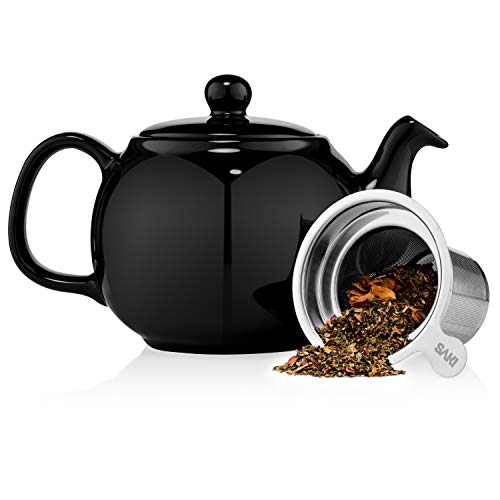 SAKI Large Porcelain Teapot, 48 Ounce Tea Pot with Infuser, Loose Leaf ...