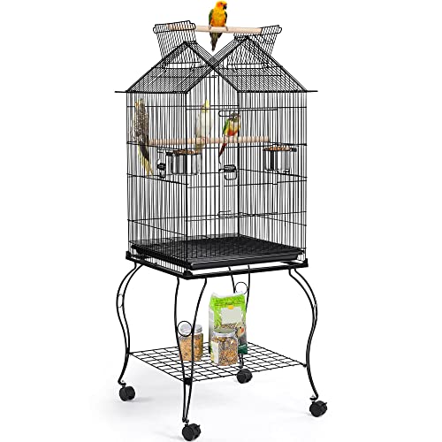 Yaheetech 57-Inch Rolling Open Top Roof Bird Cage for Mid-Sized Parrots ...