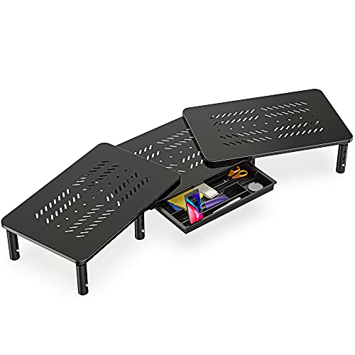 FITUEYES 3 Shelf Monitor Stand with Drawer - Adjustable Computer ...