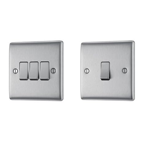 BG Electrical NBS43 10 A 3-Gang 2-Way Metal Brushed Steel Light Switch ...