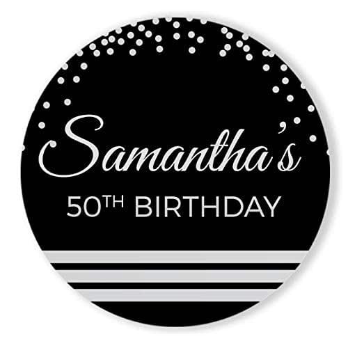 Amazon.com: Elegant Black and Silver 50th Birthday Personalized Round ...