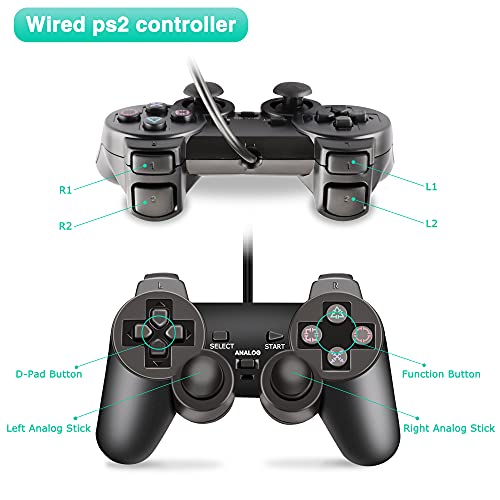 Wired Controller for PS2 Console, Dual Vibration Game Controller ...