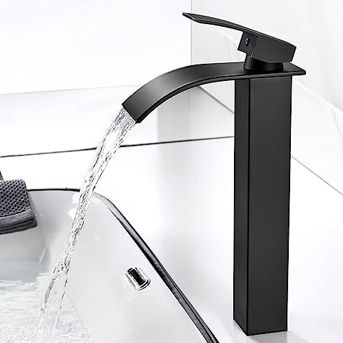 kisimixer Waterfall Tap Bathroom Black Matt, Tall Waterfall Basin Tap ...
