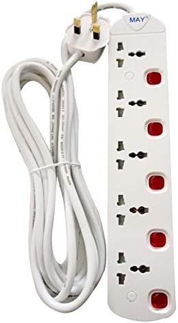 MAY 5 Way 5 Meter ESMA Approved Universal Power Extension Socket with ...