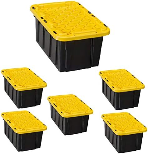 12 Gallon Tough Storage Bin with Lockable Lid (Pack of 6), Heavy Duty ...