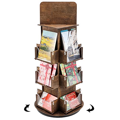 3 Tier Wood Rotating Display Stand - 4 Sided Counter Top Spinner Rack ...