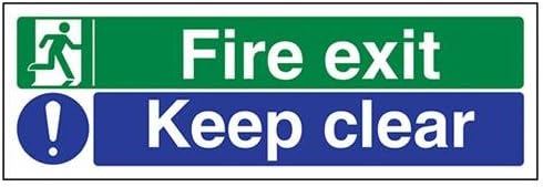VSafety Fire Exit/Keep Clear Sign – Landscape – 300mm x 100mm – 1mm Rigid Plastic – BigaMart