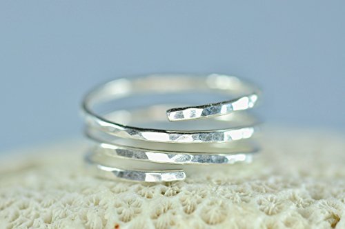 Sterling Silver Adjustable textured wire wrap coil ring, thumb ring ...