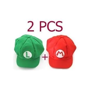 Amazon.com: 2PCS Super Mario Bros Hat Mario Luigi Cap Cosplay Red Green ...