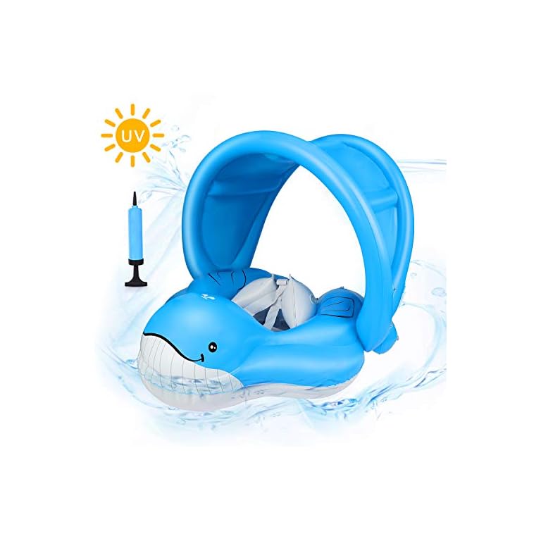 EKOOS Baby Swimming Float Ring with Canopy Blue Whale Inflatable Waist ...