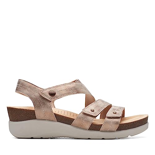 Clarks Women's Calenne Clara Wedge Sandal, Bronze Metallic Textile, 8 ...