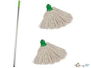 Professional Colour Coded Mop Handle and 2 Mop Heads - Colour Green ...