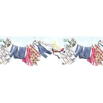 Amazon.com: Wallpaper Border Clothesline Laundry with Birds and Trees ...
