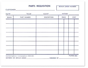 Amazon.com : Parts Requisition Short Form - Pack of 1, 000 : Other ...