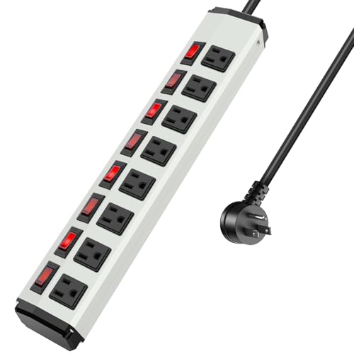 8 Outlet Metal Power Strip with Individual Switches,Heavy Duty ...