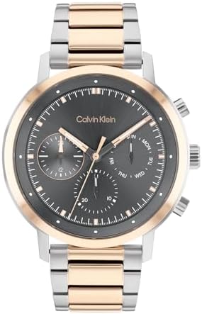 Calvin Klein Men's Grey Dial Two Tone Stainless Steel Watch - 25200064 ...