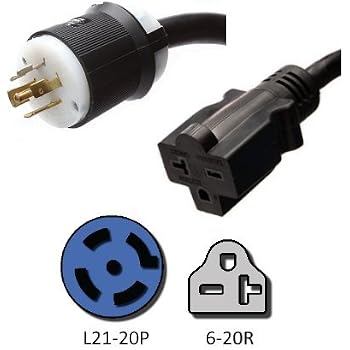 Amazon.com: NEMA L21-20P to 6-20R Plug Adapter - 1 Foot, 20A/208V, 12 ...