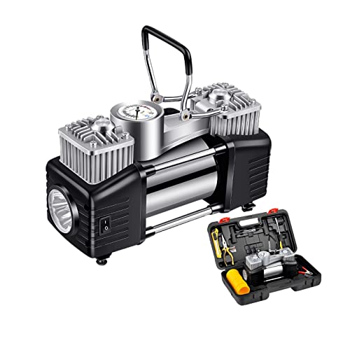 YSMJ 12V DC Portable Air Compressor 150 PSI Auto Repair Kit with Toolbox Heavy Duty Dual ...