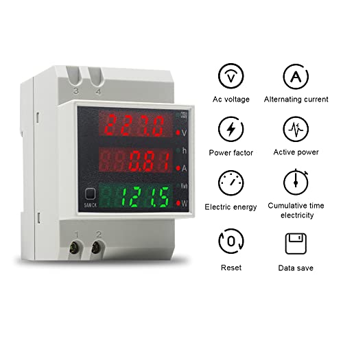 KETOTEK Single Phase Energy Meter, DIN Rail Power Meter KWH Meter AC 80-300V 100A, Kilowatt Hour ...