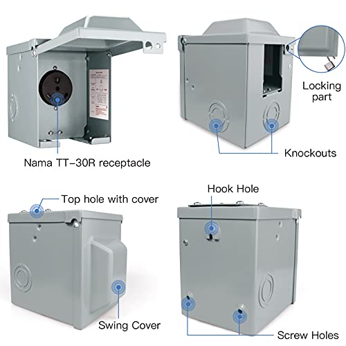 30 Amp 125 Volt RV Power Outlet Box, Enclosed Lockable Weatherproof ...