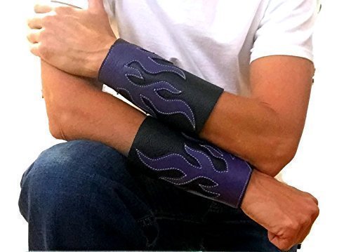 Amazon.com: Men's Leather Bracelets Biker Arm Cuff Bracers Wristbands ...