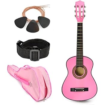 Amazon.com: Pink Wood Guitar with Case and Accessories Gift for Kids ...