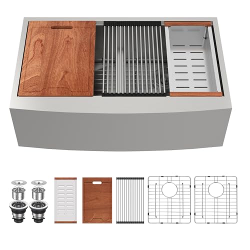 Lordear 33 inch Farmhouse Kitchen Sink Double Bowl Apron Front Ledge ...