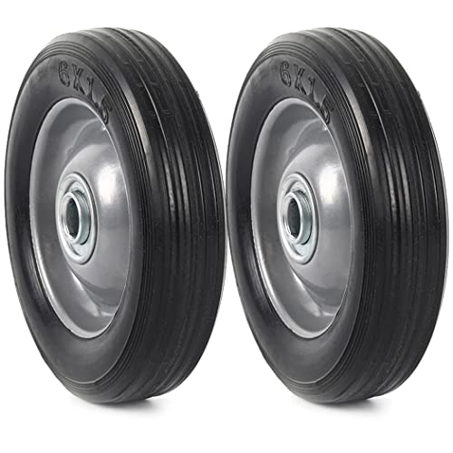 (2-Pack) AR-PRO 6” x 1.5” Flat Free Solid Rubber Wheel Assemblies ...