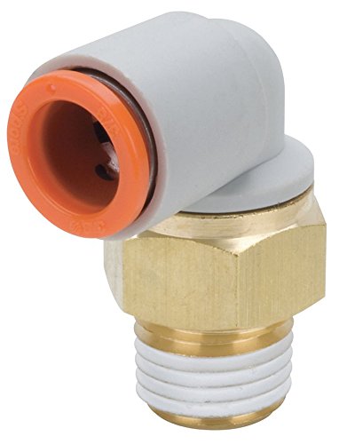 SMC KQ2L13-02AS PBT & Brass Push-to-Connect Tube Fitting with Sealant, 90 Degree Elbow, 1/2 ...