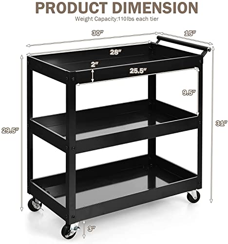 Goplus 3-Tier Utility Cart, Heavy Duty Commercial Service Tool Cart w/Lockable Wheels, 330lbs ...