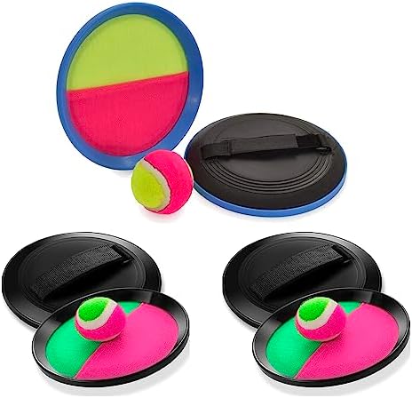 Toss and Catch Ball Set with Six Velcro Paddle Discs and Three Tennis ...