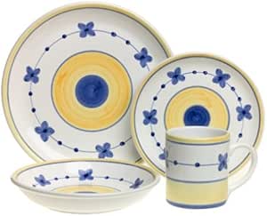 Amazon.com | Caleca Marina 16-Piece Dinnerware Set, Service for 4 ...