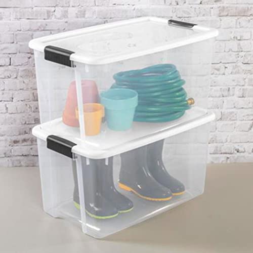 Sterilite 70 Qt Clear Plastic Stackable Storage Bin w/White Latching ...