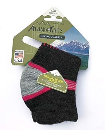 Alaska Knits Merino Wool Ladies' Hiking Quarter Socks 1-Pack MADE IN ...