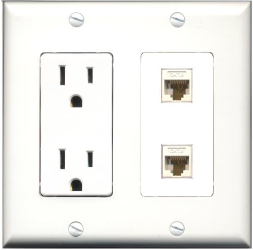 RiteAV - 15 Amp Power Outlet 2 Port Cat6 Ethernet White Decorative Wall ...