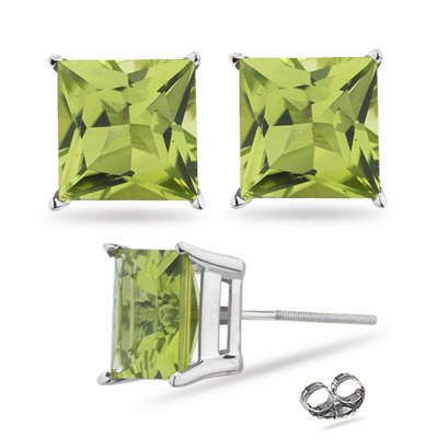 2.00 Carat Princess Peridot Cubic Zirconia Cz Stud Earrings. Sterling ...