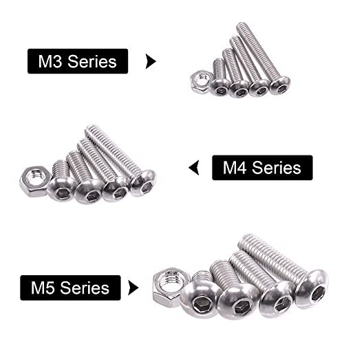 Hilitchi 460-Piece M3 M4 M5 Stainless Steel Button Head Hex Socket Head Cap Bolts Screws Nuts ...
